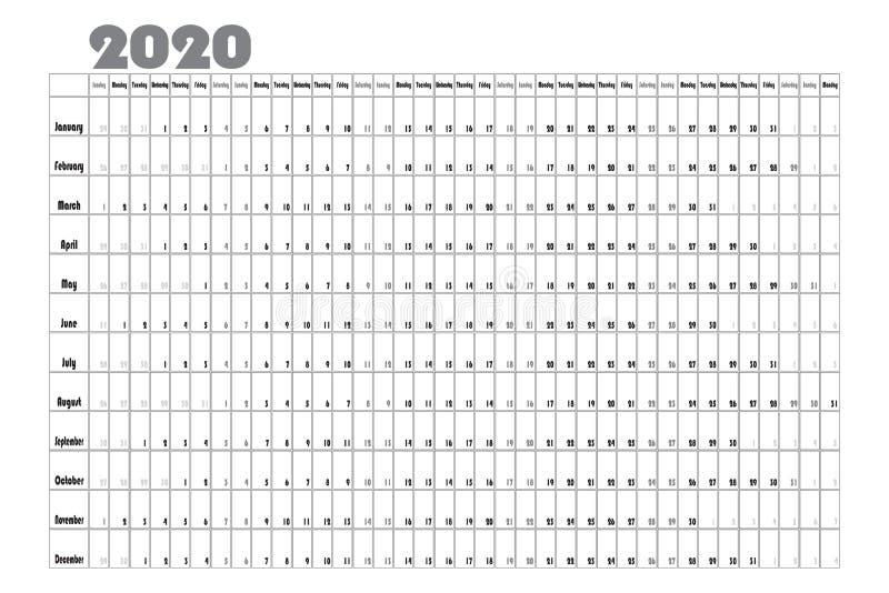 Landscape 2020 Wall Planner Month Line Stock Vector - Illustration of ...