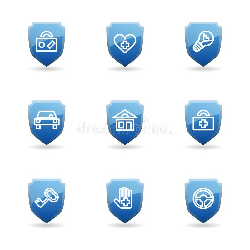 Insurance Icons, Blue Shield Button Stock Illustration - Illustration ...