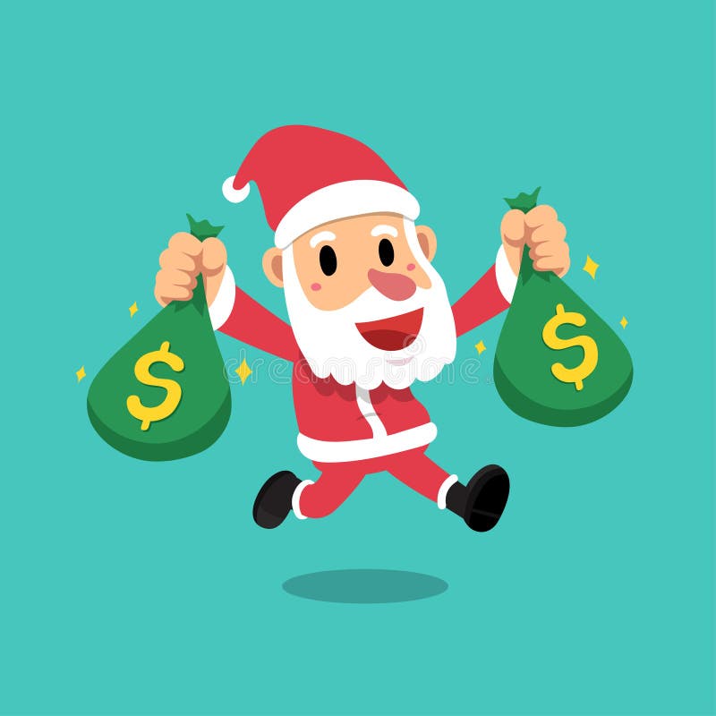 Merry Christmas Vector Cartoon Santa Claus and Friend with Big Money ...