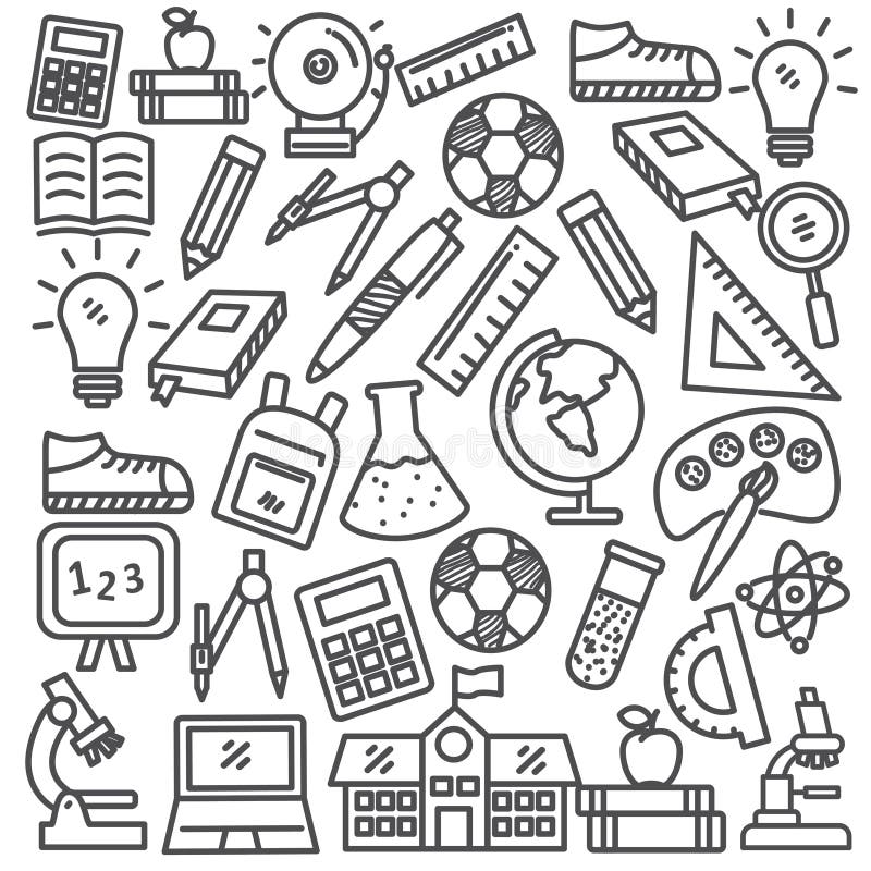 Mathematics Doodle Vector Illustration with Black Line Design Stock ...