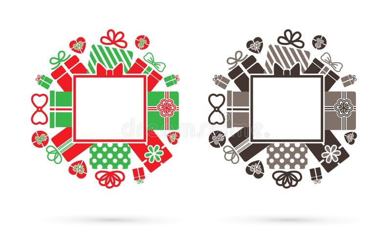 Border Frame Gift Box Set with Bow, Square Shape Cartoon Graphic Stock ...