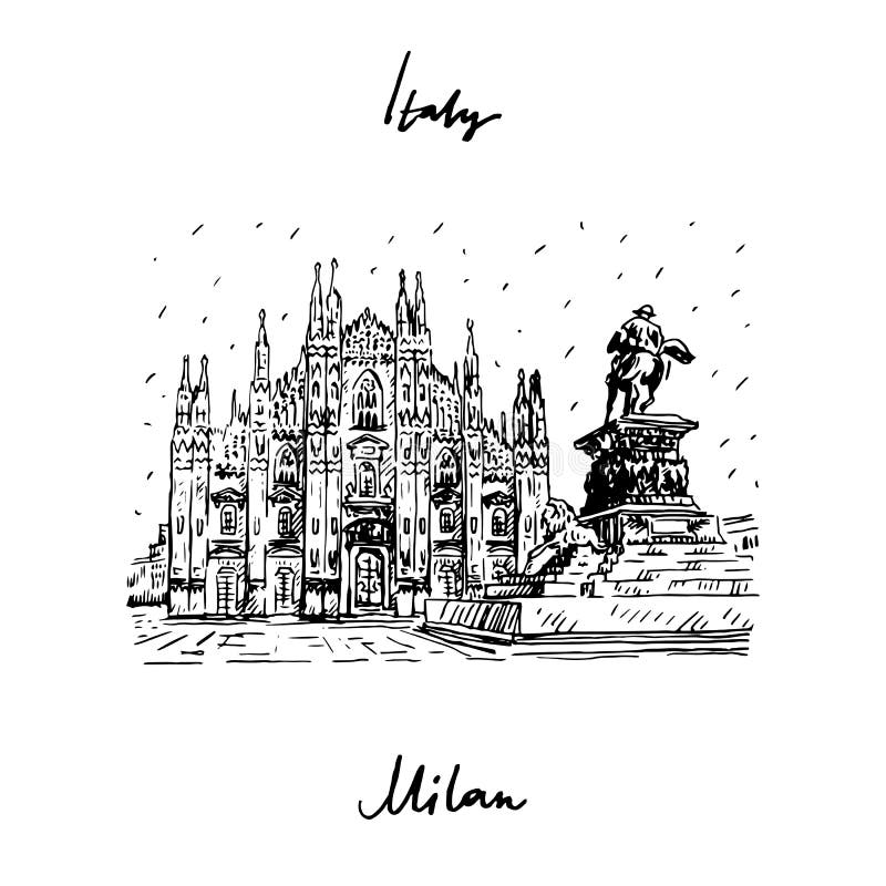 Milan, Italy. Vector Outline Illustration Stock Vector - Illustration ...