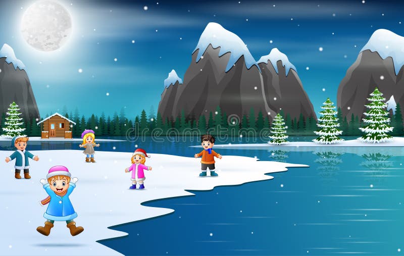 Children Celebrate on Winter Holidays Christmas and New Year Stock ...