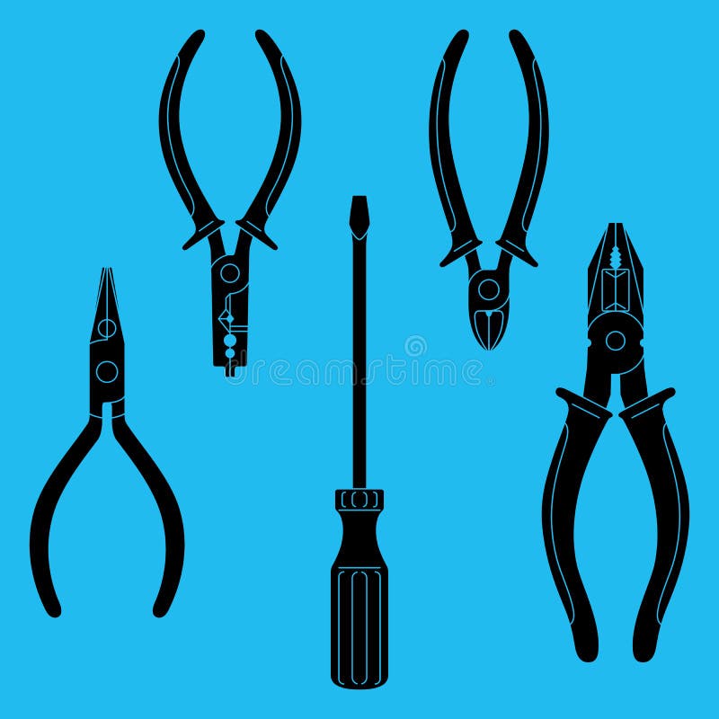Black silhouette of tools. stock illustration. Illustration of work ...