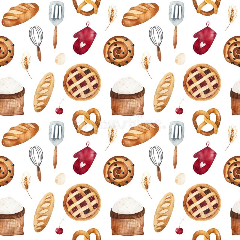 Bakery Texture with Bread,cake,pie,wheat,cooking Tools Stock ...