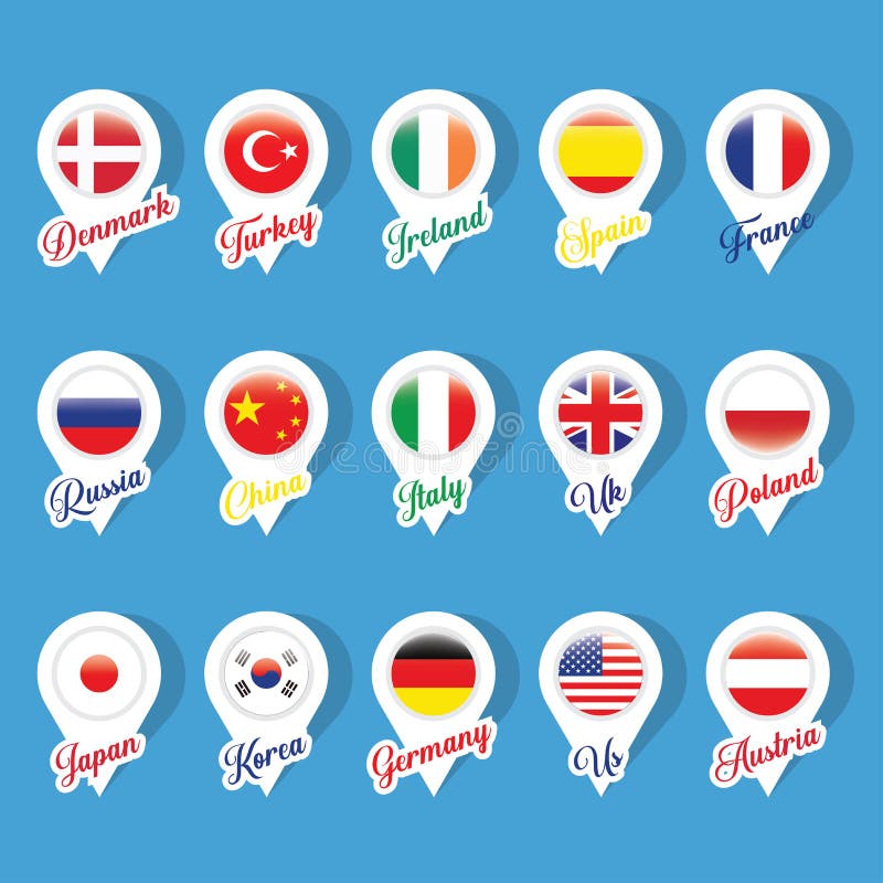 Vector Country Flags and Map Icon Stock Vector - Illustration of marker ...