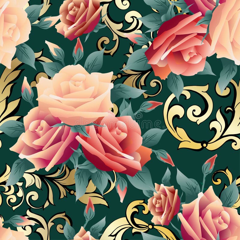 Colorful Rose Fabric Print Vector Seamless Pattern Stock Vector ...