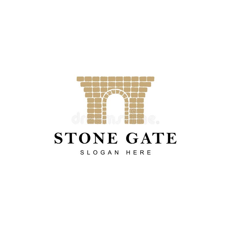Stone Gate Logo Design Template. Door with Stone Architecture Icon ...