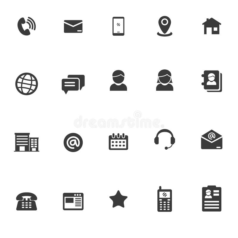 Set of Contact Related Icons in Glyph Style Design Stock Illustration ...