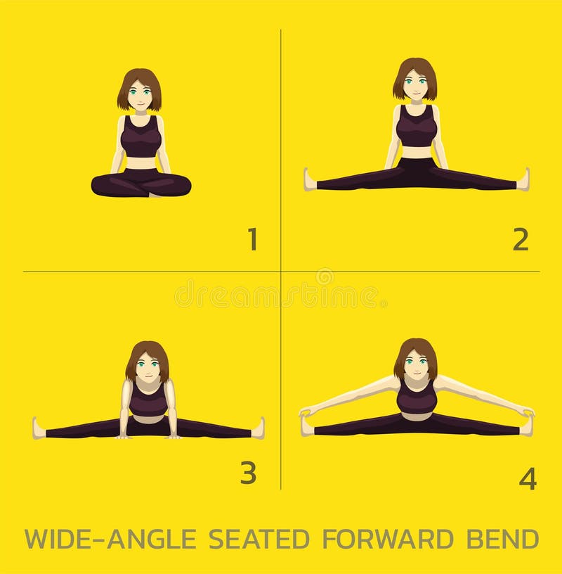 Wide-Angle Seated Forward Bend Yoga Manga Tutorial How Cartoon Vector ...