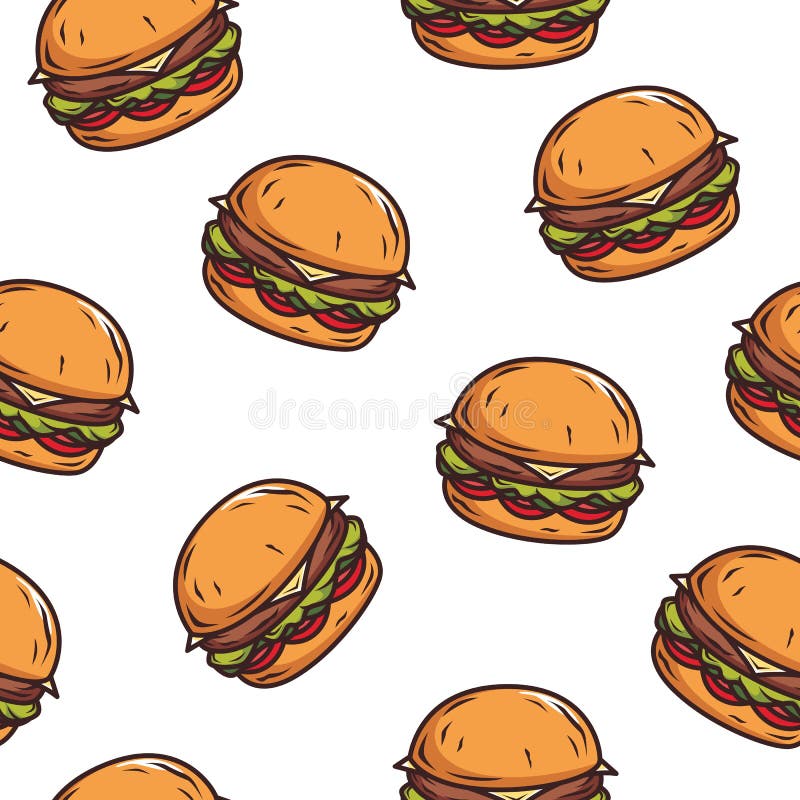 Burger Pattern Vector Isolated on White Background Stock Vector ...