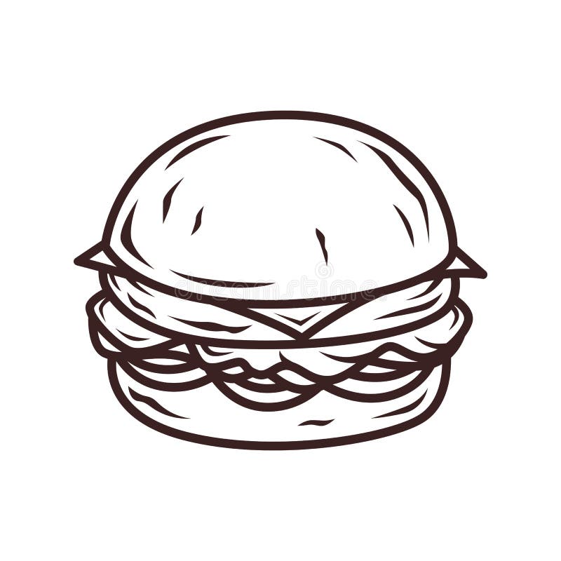 Outline Vector Burger Illustration Isolated on White Background Stock ...
