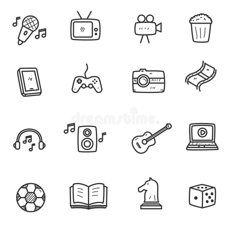 Set of Multimedia and Entertainment Doodle Element Vector Illustration ...
