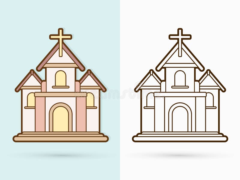 Christian Church with Cross, Building Cartoon Graphic Stock Vector ...