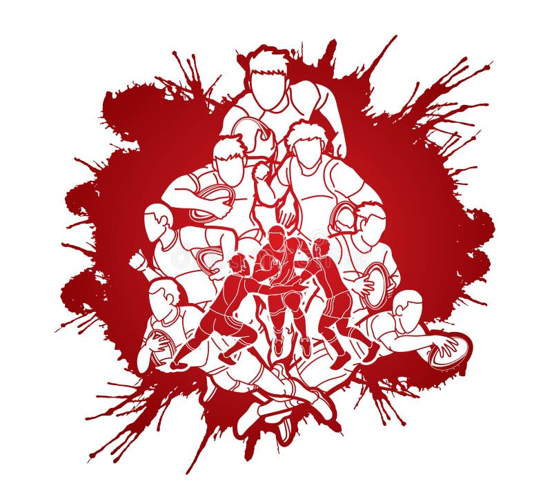 Group of Rugby Players Action Cartoon Sport Graphic Stock Vector ...