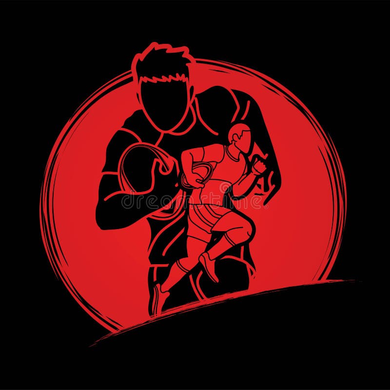 Group of Rugby Players Action Cartoon Sport Graphic Stock Vector ...