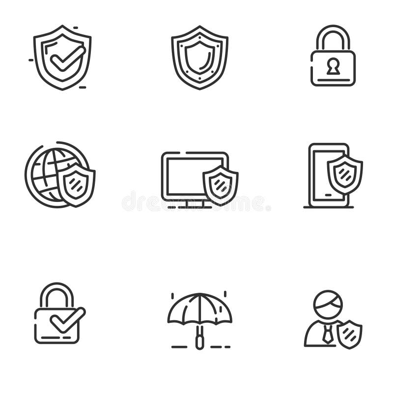 Protection Icons Collection Draw in Linear Color Style Stock Vector ...