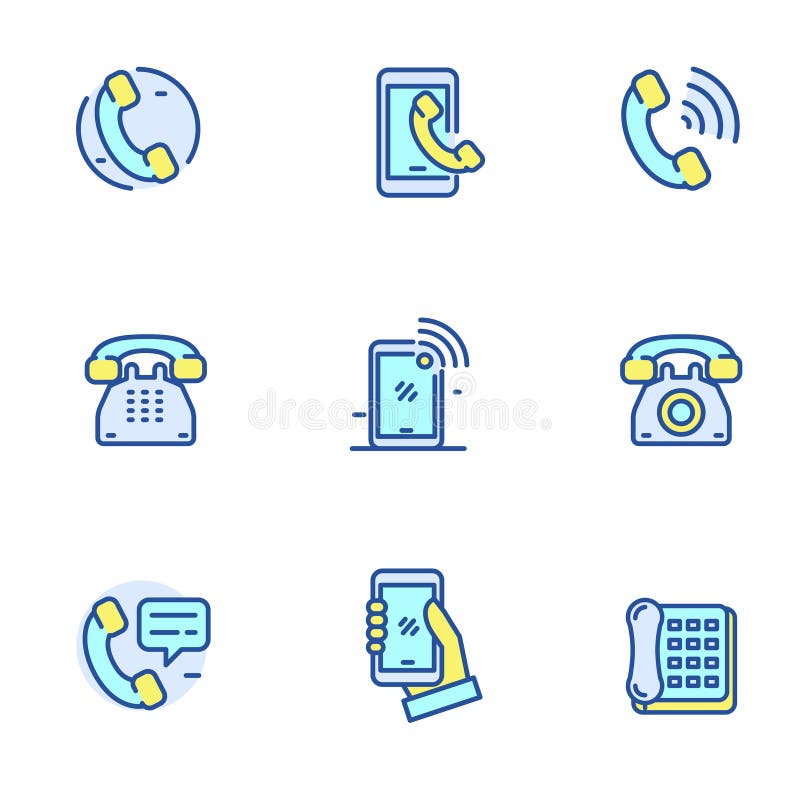 Set of Contact Us Icons in Blue Line Design Isolated on White ...