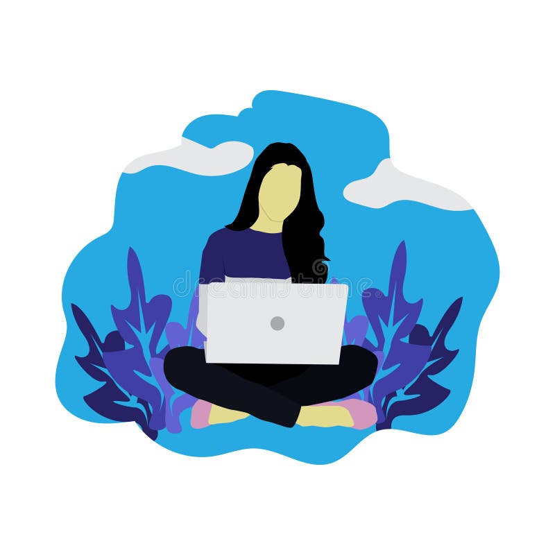 Girl Sitting Floor Laptop Stock Illustrations – 948 Girl Sitting Floor ...