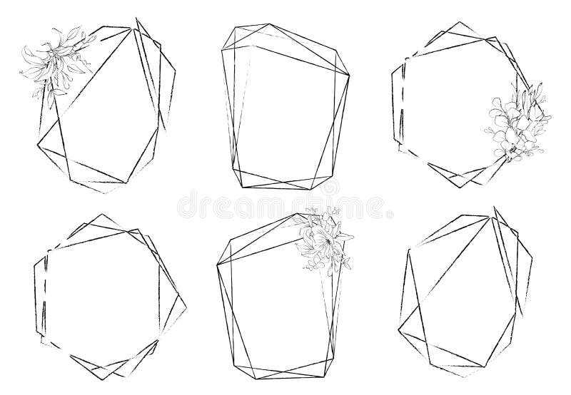 Botanical Sketched Floral Frame. Line Art Hand Drawn Plants. Stock ...