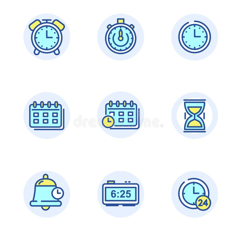 Set of Time and Date Icons in Linear Color Style Stock Vector ...