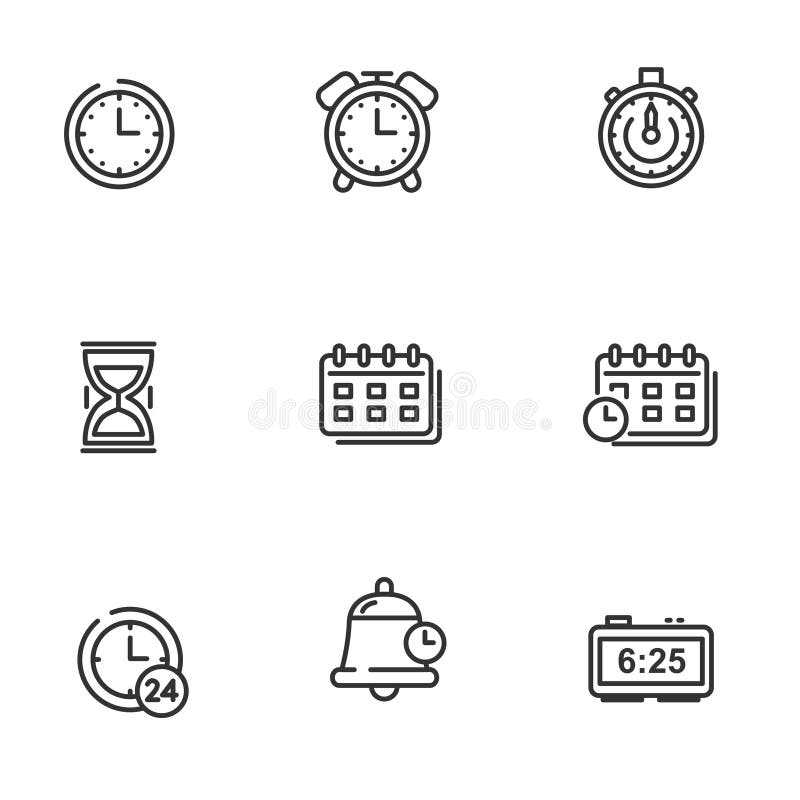 Set of Time and Date Related Vector Illustration with Simple Line ...