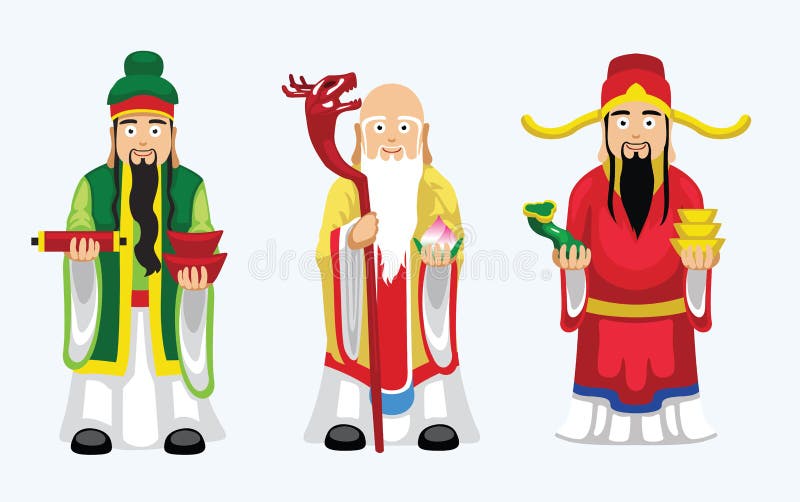Sanxing Fu Lu Shou Cartoon Character Vector Illustration Stock Vector ...
