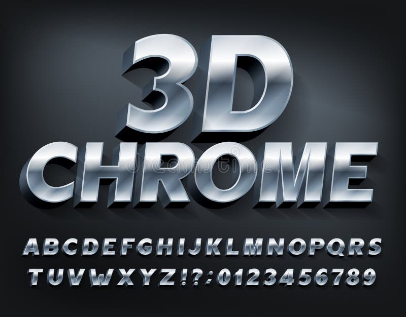 3D Chrome Alphabet Font. Metallic Letters and Numbers with Shadow Stock ...