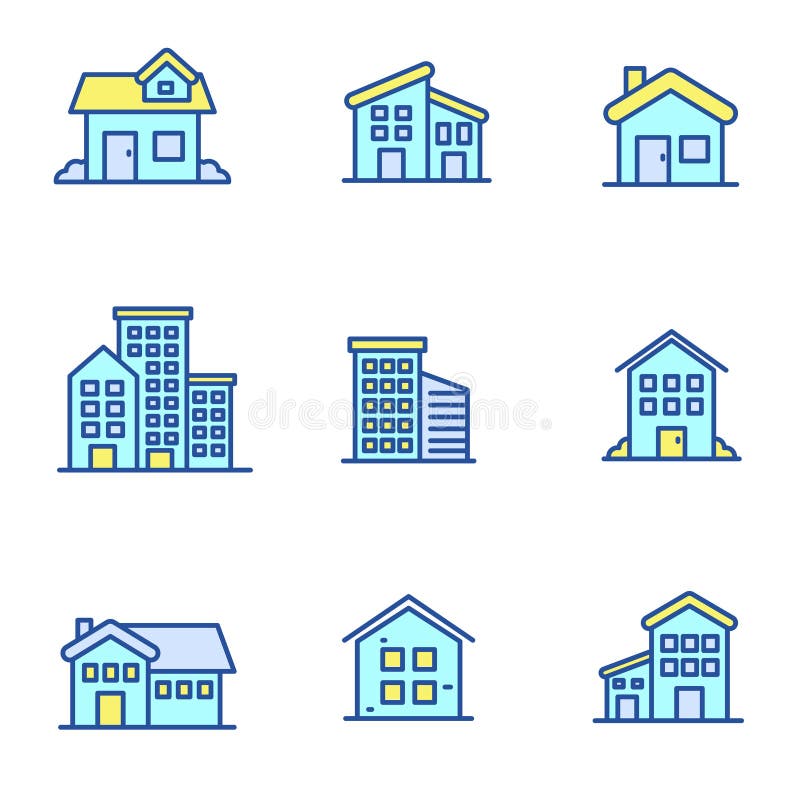 Set of House Icon in Linear Color Style Stock Vector - Illustration of ...