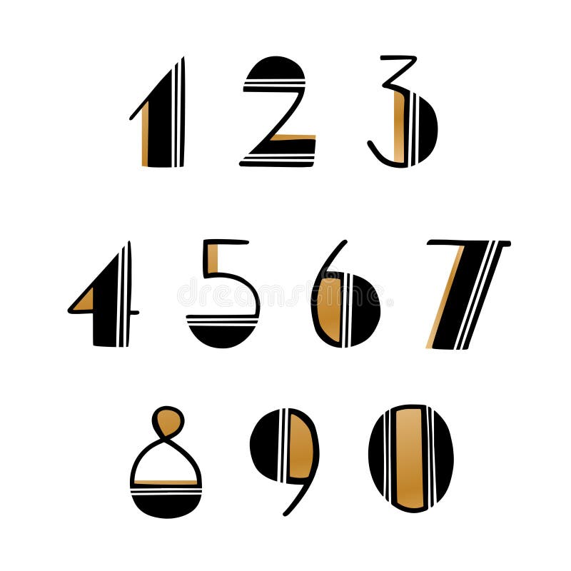 Hand Written Numeral Font Set. All Arabic Numerals are Black and Gold ...