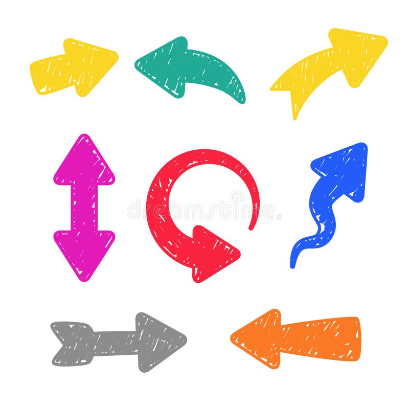 Set of Colorful Arrow Vector Illustration in Cute Hand Drawn Style ...