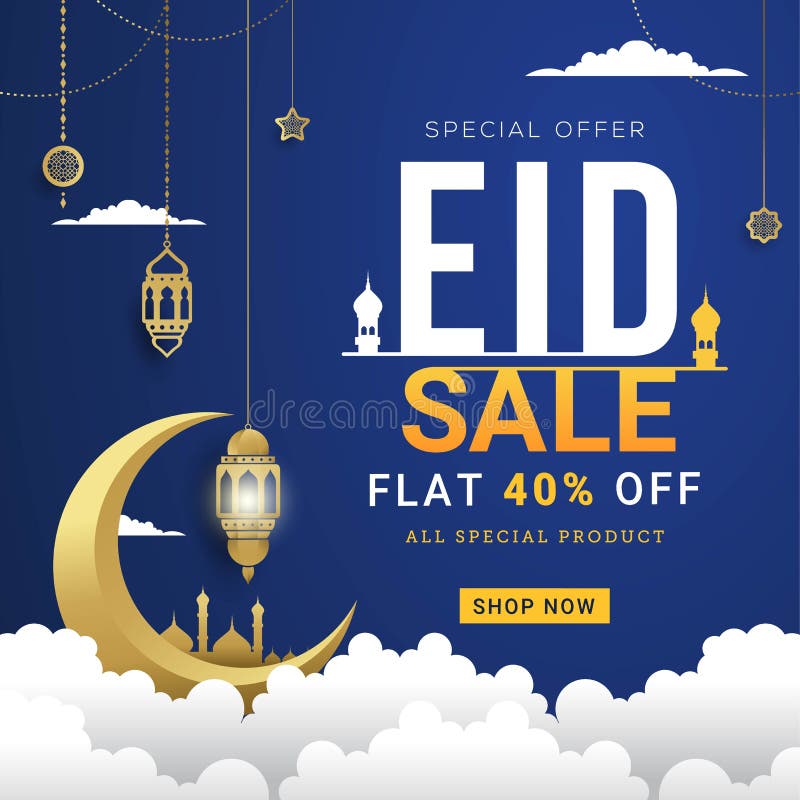 Eid Sale Banner with Crescent Moon and Lantern Stock Vector ...