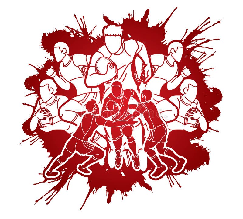 Group of Rugby Players Action Cartoon Sport Graphic Stock Vector ...