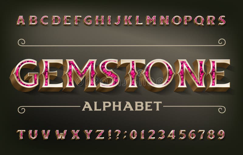 Jewel Alphabet Font. 3d Gold Metal Letters and Numbers with Diamonds ...