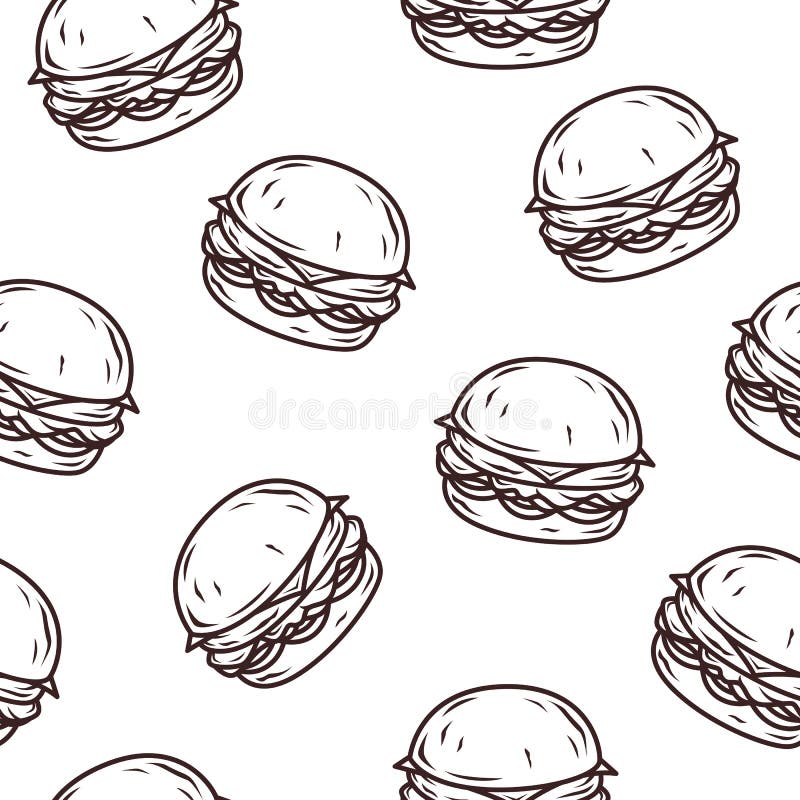 Outline Vector Burger Illustration Isolated on White Background Stock ...