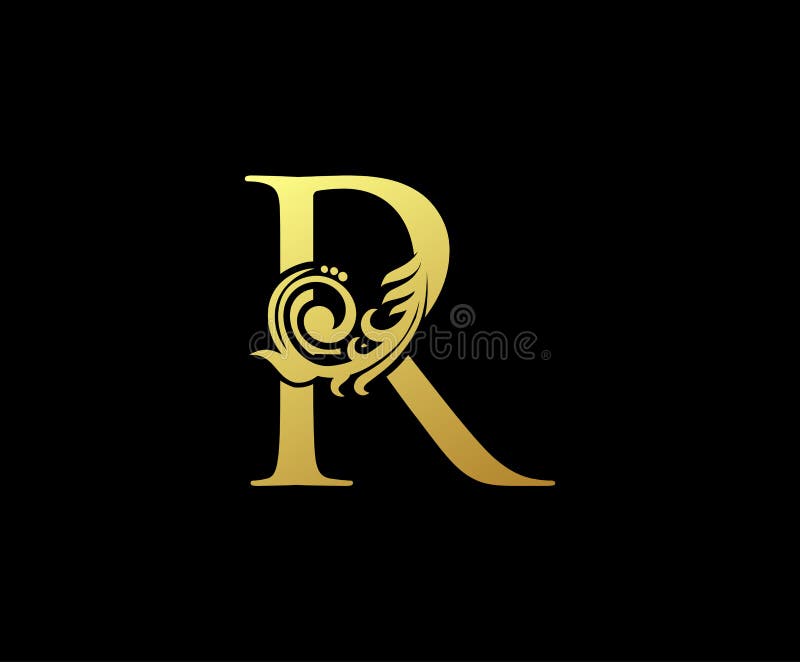 Golden R Letter Luxury Beauty Flourishes Ornament Monogram Logo Stock ...
