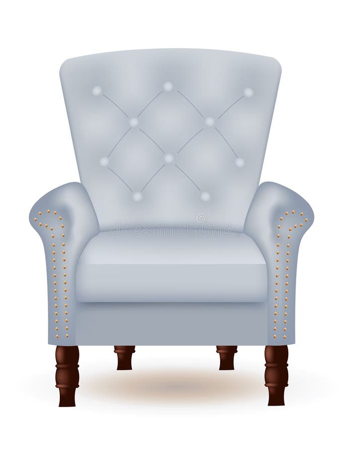Blue Elegant Quilted Chair with Wooden Legs Stock Vector - Illustration ...