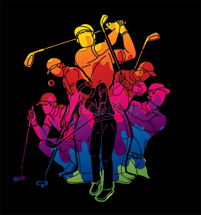 Group of Golf Players, Golfer Action Cartoon Sport Graphic Stock Vector ...