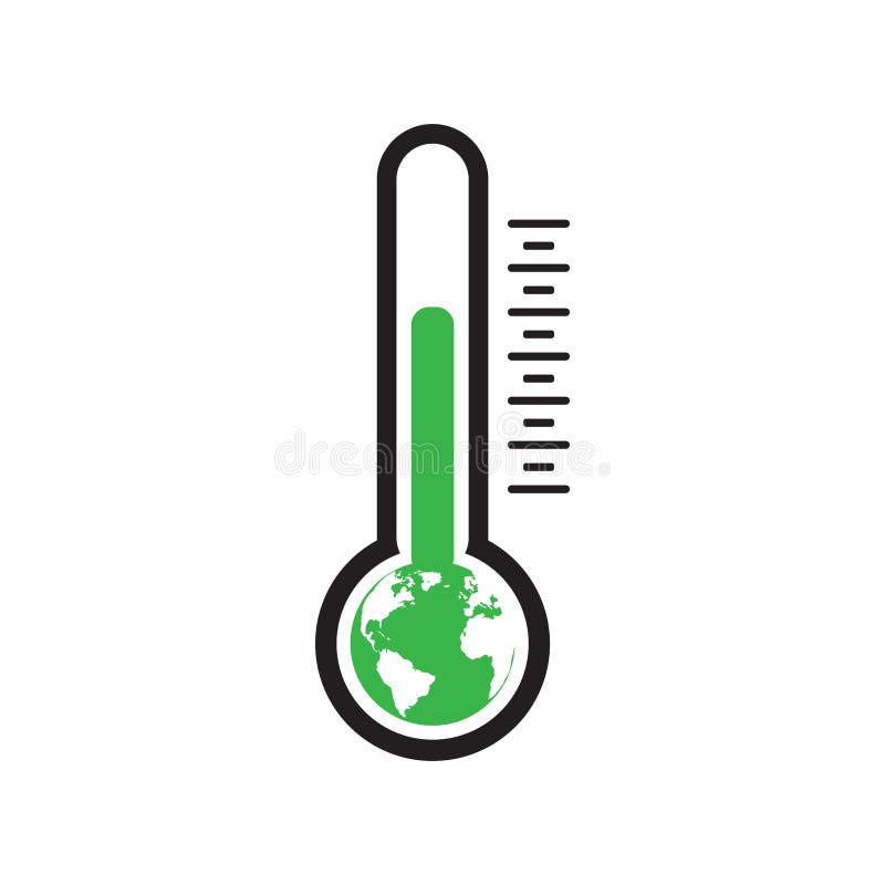 Green Thermometer with Earth, Conceptual Ecology Icon on White ...