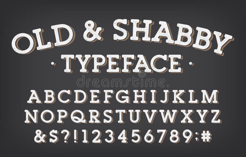 Decrepit Alphabet Font. Vintage Letters and Numbers Stock Vector ...