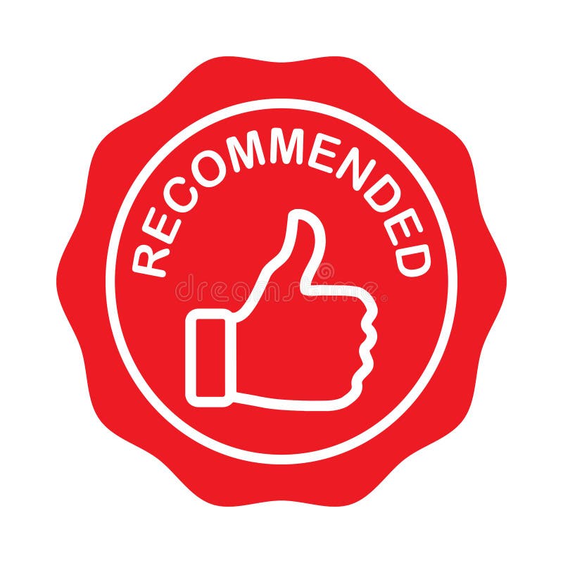 Recommended Red Round Tag Banner - . Vector Sign with Thumb Up in ...