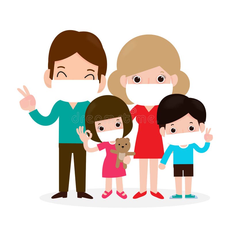 Family in Masks because of Fine Dust PM 2.5, Man and Woman and Child ...