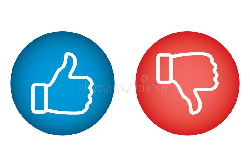 Like and Dislike Vector Icon. Thumbs Up and Down Circle Blue and Red ...