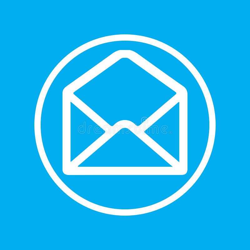 Mail Icon, White Open Envelope Symbol Isolated on Blue Background Stock ...
