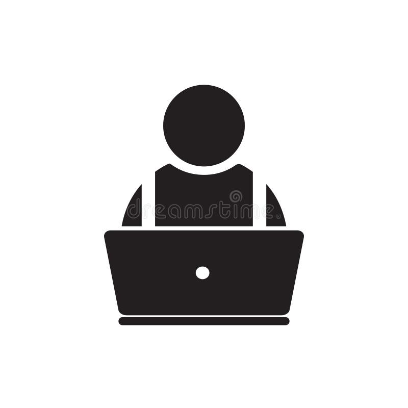 Construction Worker Work with Computer Symbol, Vector Illustration Icon ...