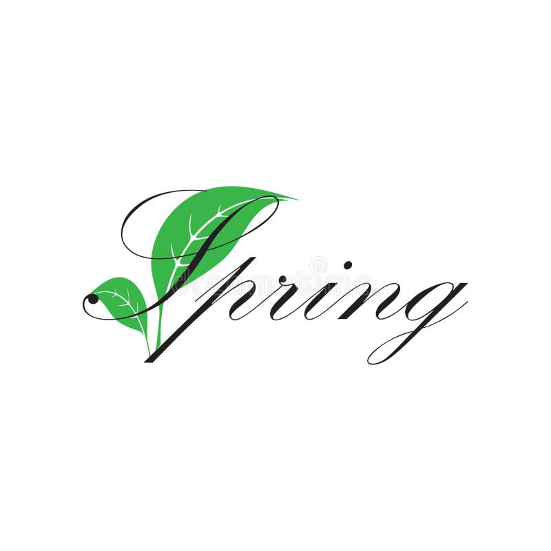 Spring Lettering Logotype with Green Leaf for Greeting Card, Invitation ...