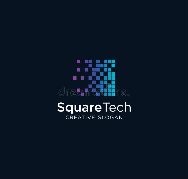 Square Digital Logo Design Vector Stock . Square Tech Logo with Dark ...