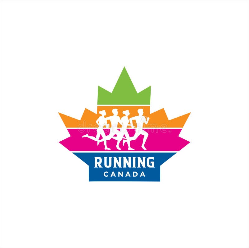 Canadian Running Logo Design Vector Illustration. Maple Leaf Running ...
