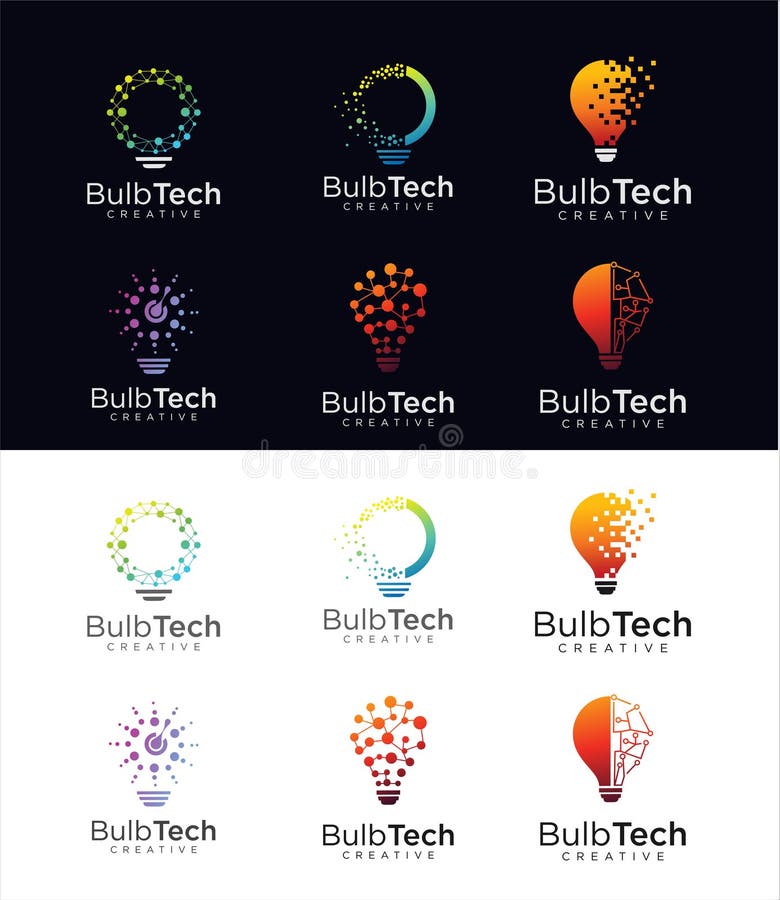 Set of Bulb Tech Logo Icon . Idea Creative Light Bulb Logo . Bulb ...