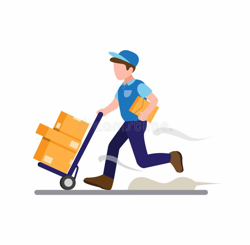 Courier Boy Running Rushing with Trolley Package, Delivery Service ...